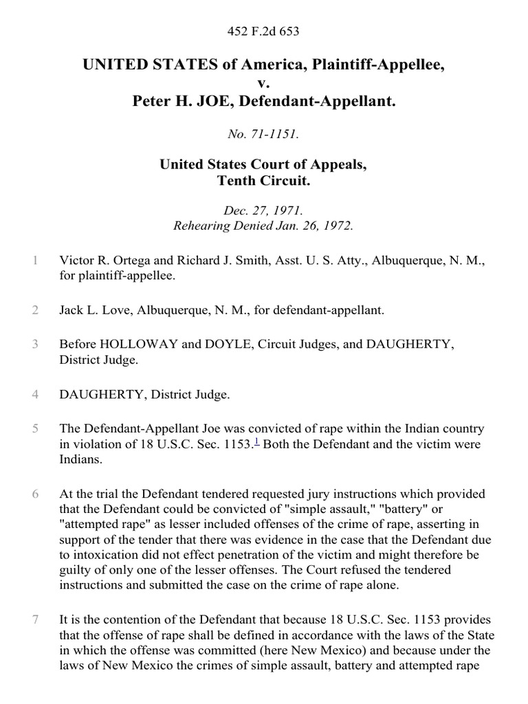 United States v. Peter H. Joe, 452 F.2d 653, 10th Cir. (1972) | PDF ...