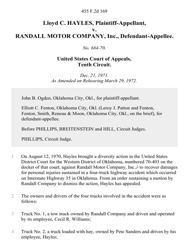 Lloyd C. Hayles v. Randall Motor Company, Inc., 455 F.2d 169, 10th Cir ...