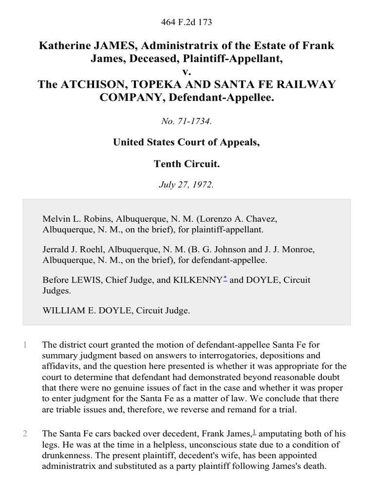 Katherine James, Administratrix of The Estate of Frank James, Deceased ...