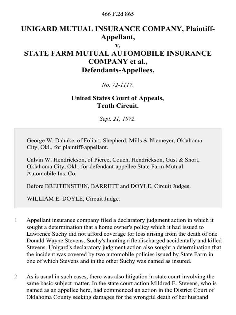 Unigard Mutual Insurance Company v. State Farm Mutual Automobile ...