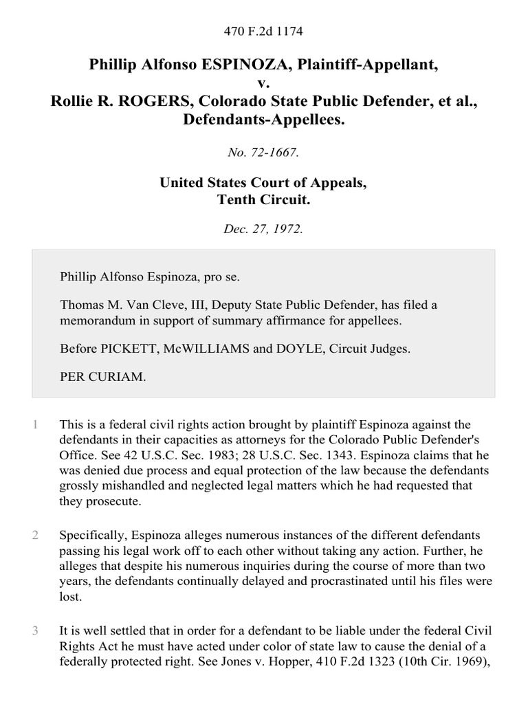 Phillip Alfonso Espinoza v. Rollie R. Rogers, Colorado State Public ...