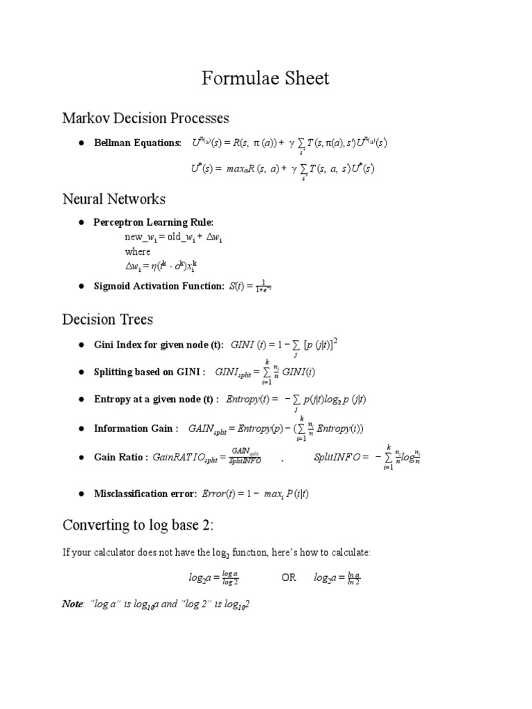 Formula Sheet | PDF | Logarithm | Statistics
