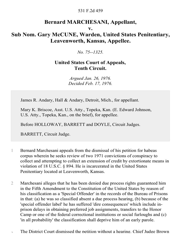 Bernard Marchesani v. Sub Nom. Gary McCune Warden, United States ...
