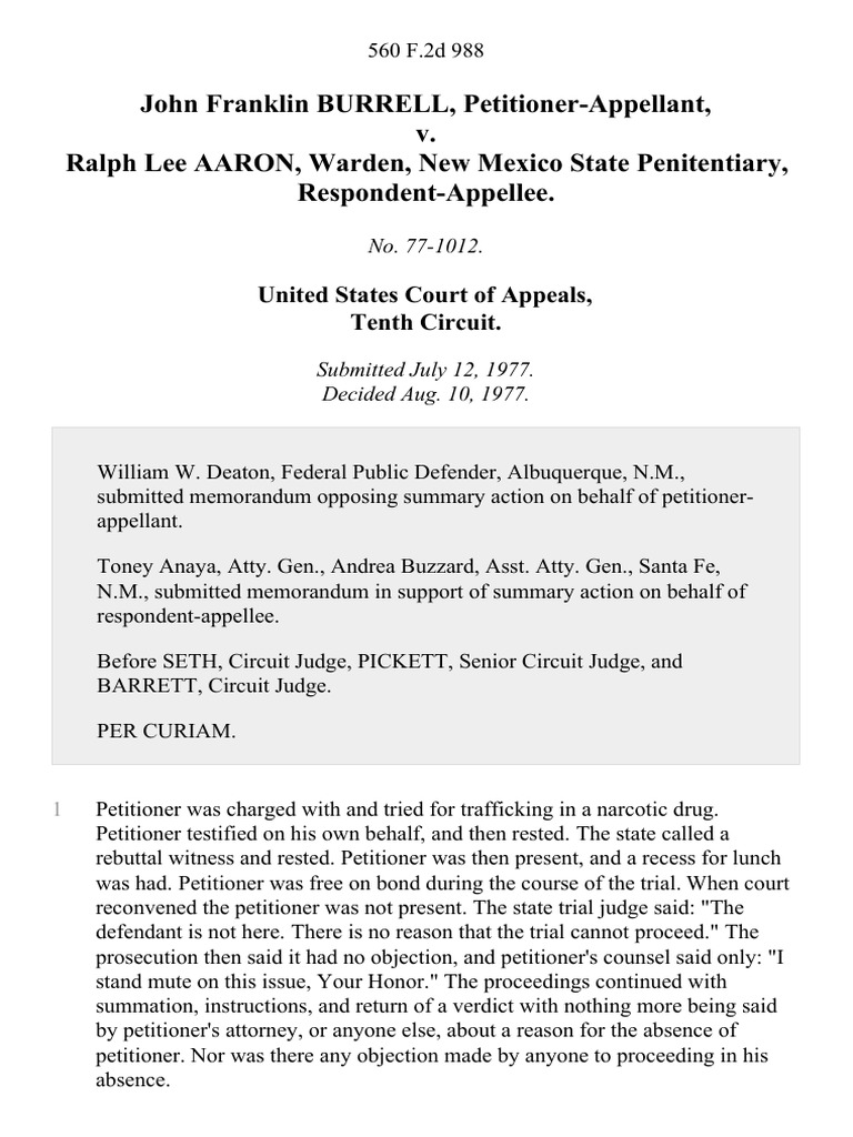 John Franklin Burrell v. Ralph Lee Aaron, Warden, New Mexico State ...