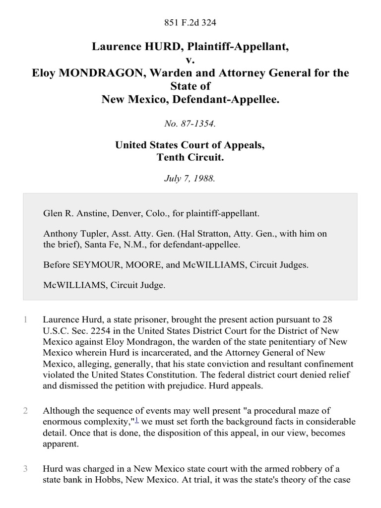 Laurence Hurd v. Eloy Mondragon, Warden and Attorney General For The ...