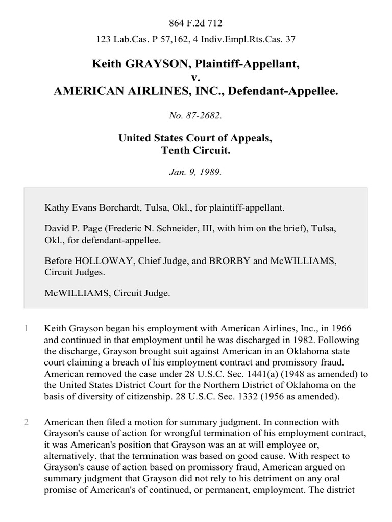 Keith Grayson v. American Airlines, Inc., 864 F.2d 712, 10th Cir. (1989 ...