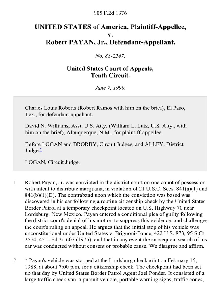 United States v. Robert Payan, JR., 905 F.2d 1376, 10th Cir. (1990 ...