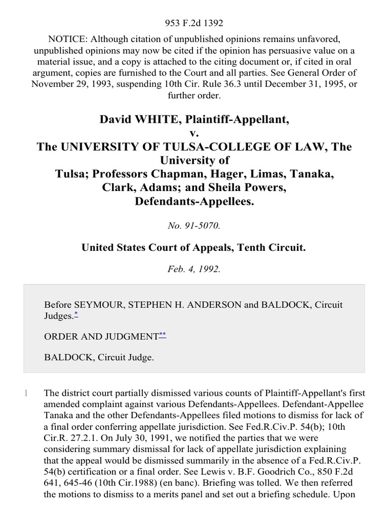 David White v. The University of Tulsa-College of Law, The University ...