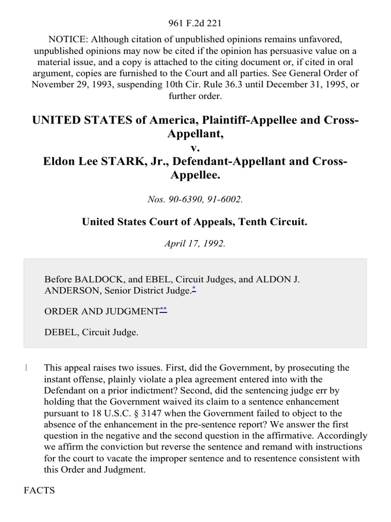 United States of America, and Cross-Appellant v. Eldon Lee Stark, JR ...