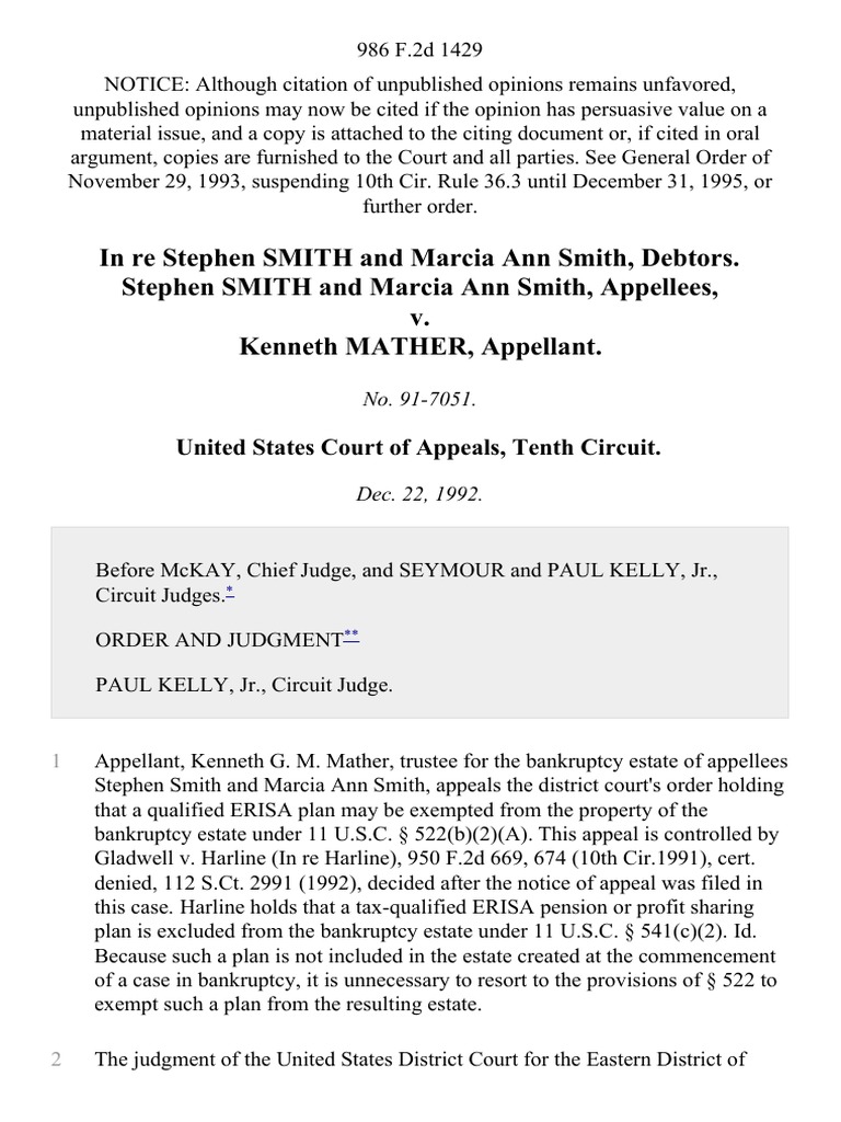 In Re Stephen Smith and Marcia Ann Smith, Debtors. Stephen Smith and ...