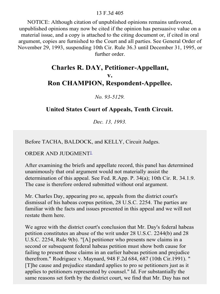 Charles R. Day v. Ron Champion, 13 F.3d 405, 10th Cir. (1993) | PDF