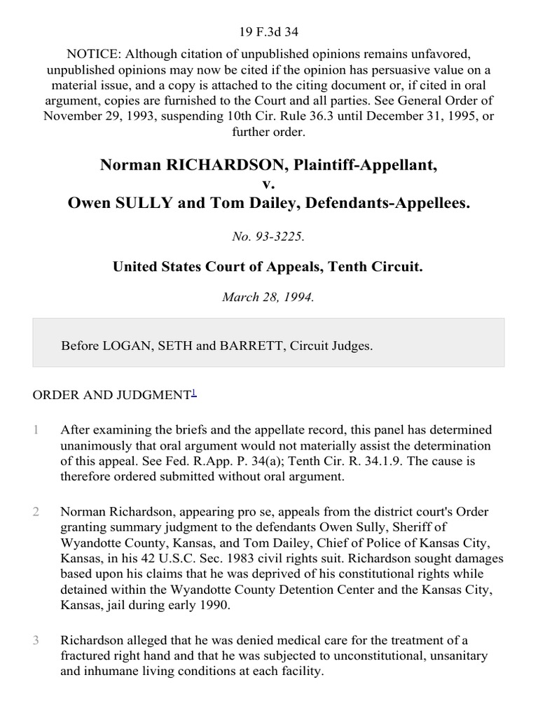 Norman Richardson v. Owen Sully and Tom Dailey, 19 F.3d 34, 10th Cir ...