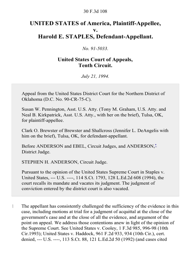 Legal Appeal: Staples Acquittal | PDF