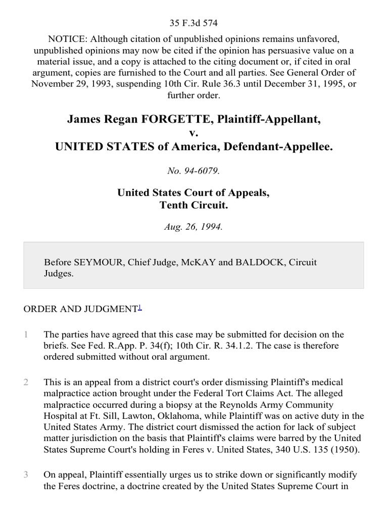 James Regan Forgette v. United States, 35 F.3d 574, 10th Cir. (1994) | PDF