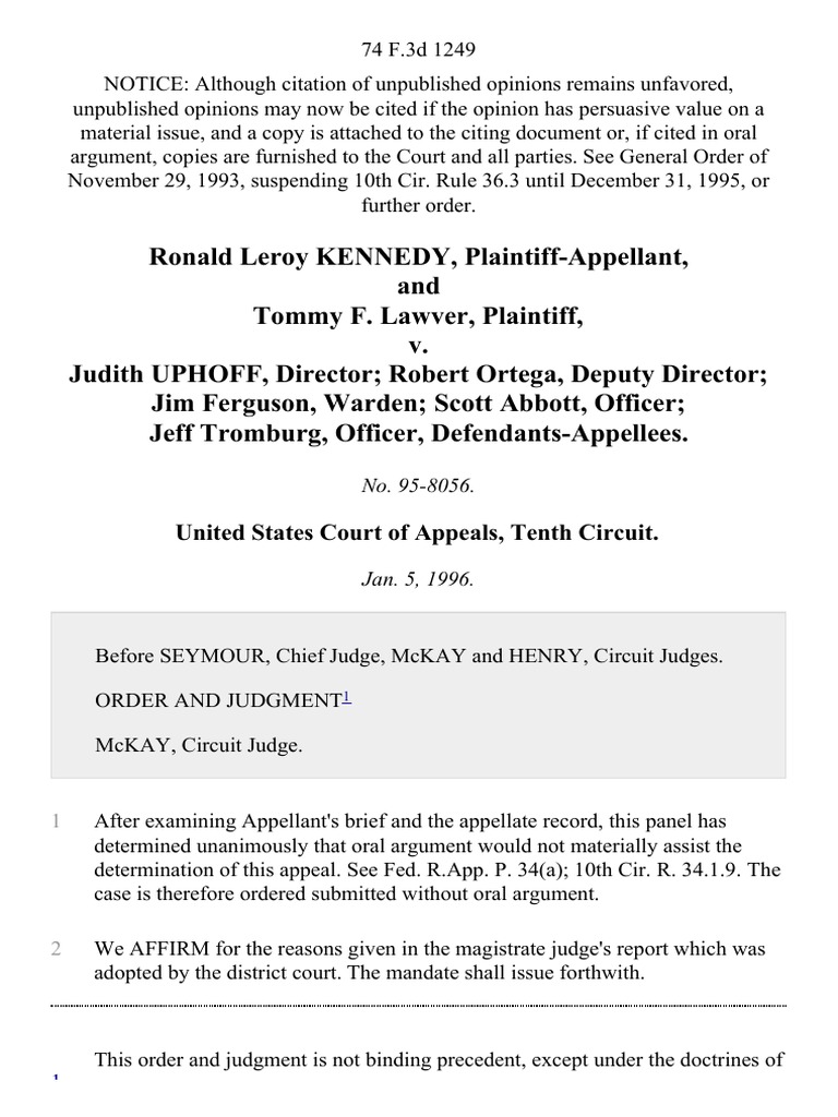 Tenth Circuit Order: Kennedy v. Uphoff | PDF | Social Science | Law