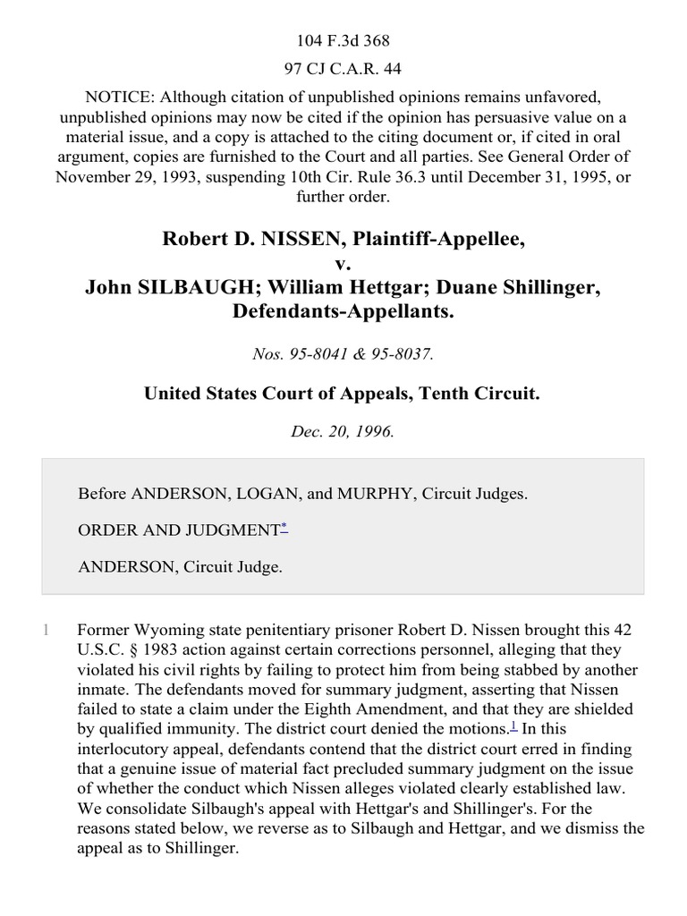 Robert D. Nissen v. John Silbaugh William Hettgar Duane Shillinger, 104 ...