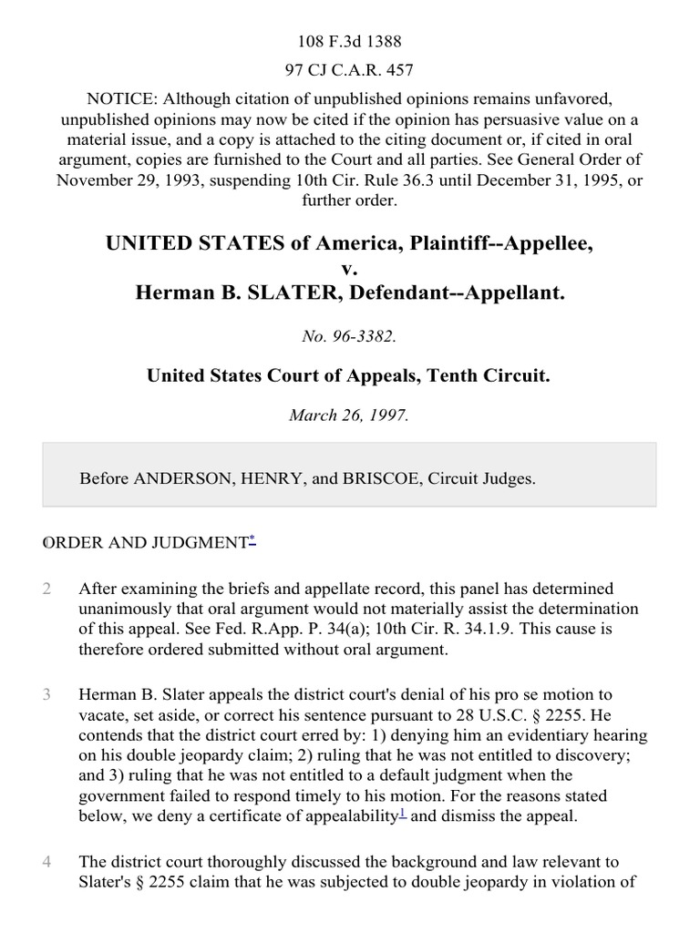 United States v. Herman B. Slater, 108 F.3d 1388, 10th Cir. (1997 ...