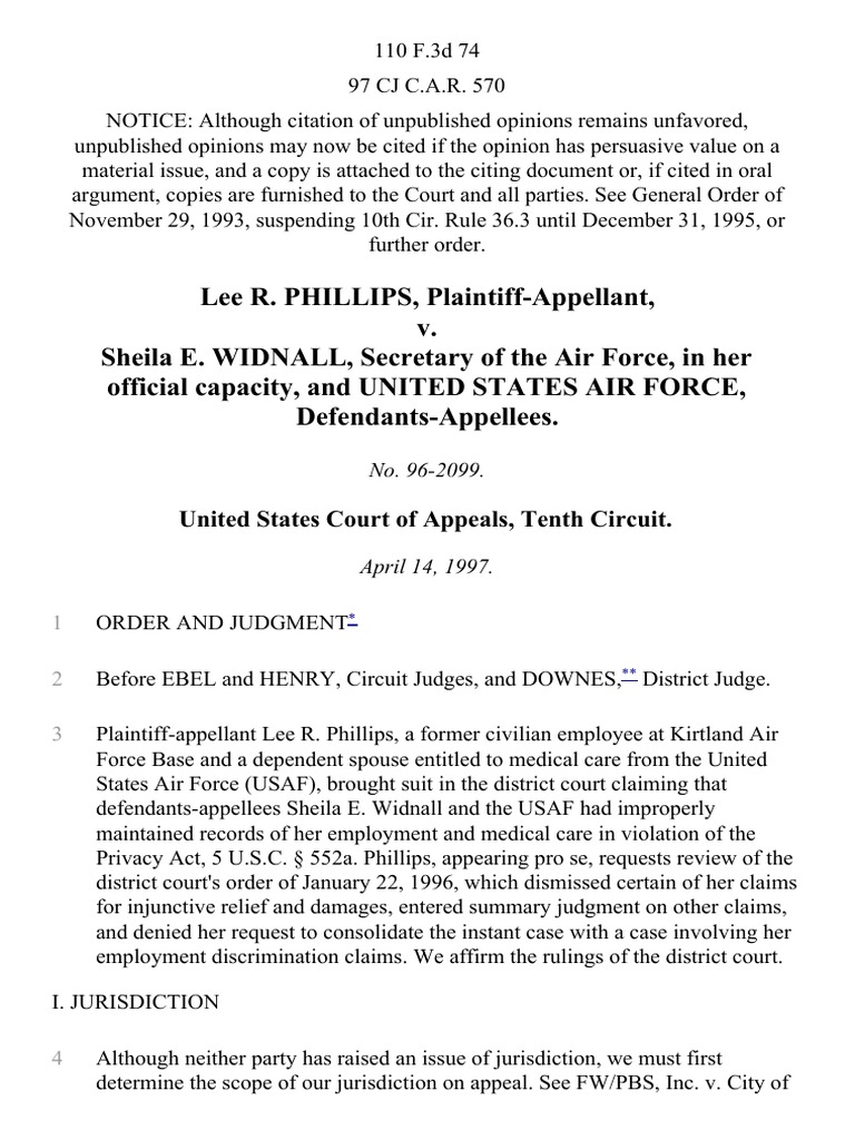 Phillips v. USAF: Privacy Act Appeal | PDF | Summary Judgment ...