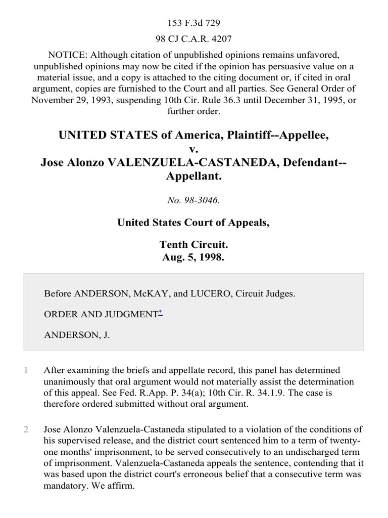 Valenzuela-Castaneda Sentence Appeal | PDF | United States Federal ...