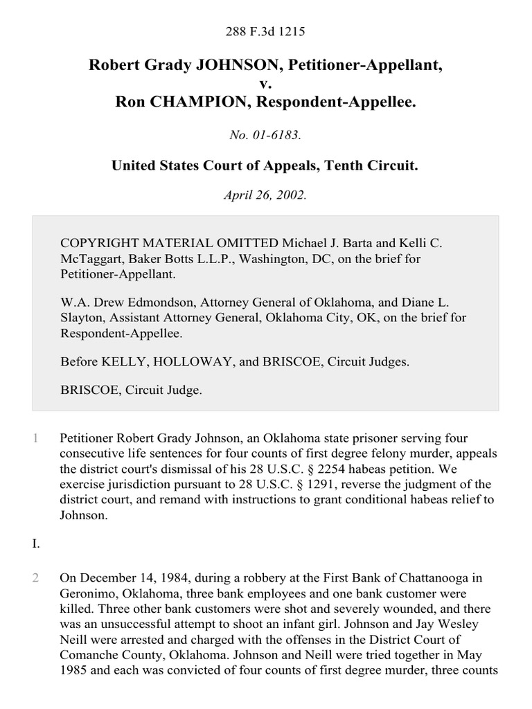 Robert Grady Johnson v. Ron Champion, 288 F.3d 1215, 10th Cir. (2002 ...