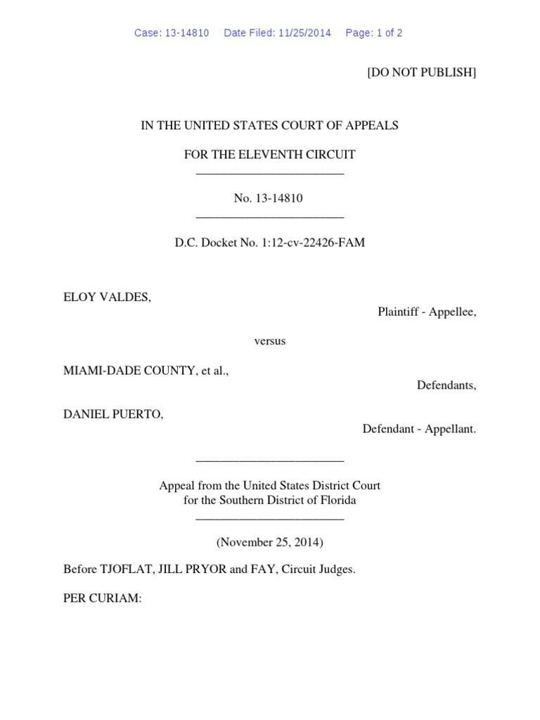 Eloy Valdes v. Daniel Puerto, 11th Cir. (2014) | PDF