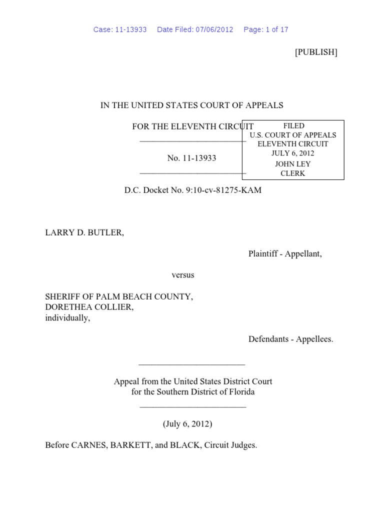 Larry D. Butler v. Sheriff of Palm Beach County, 11th Cir. (2012) | PDF ...
