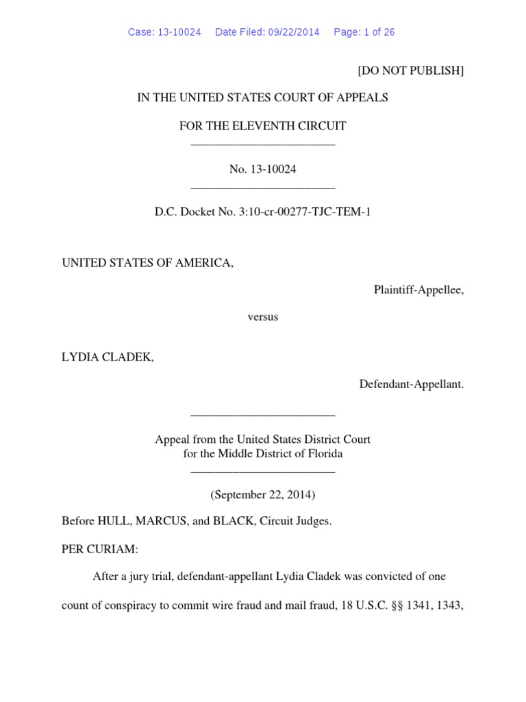 United States v. Lydia Cladek, 11th Cir. (2014) | PDF | United States ...