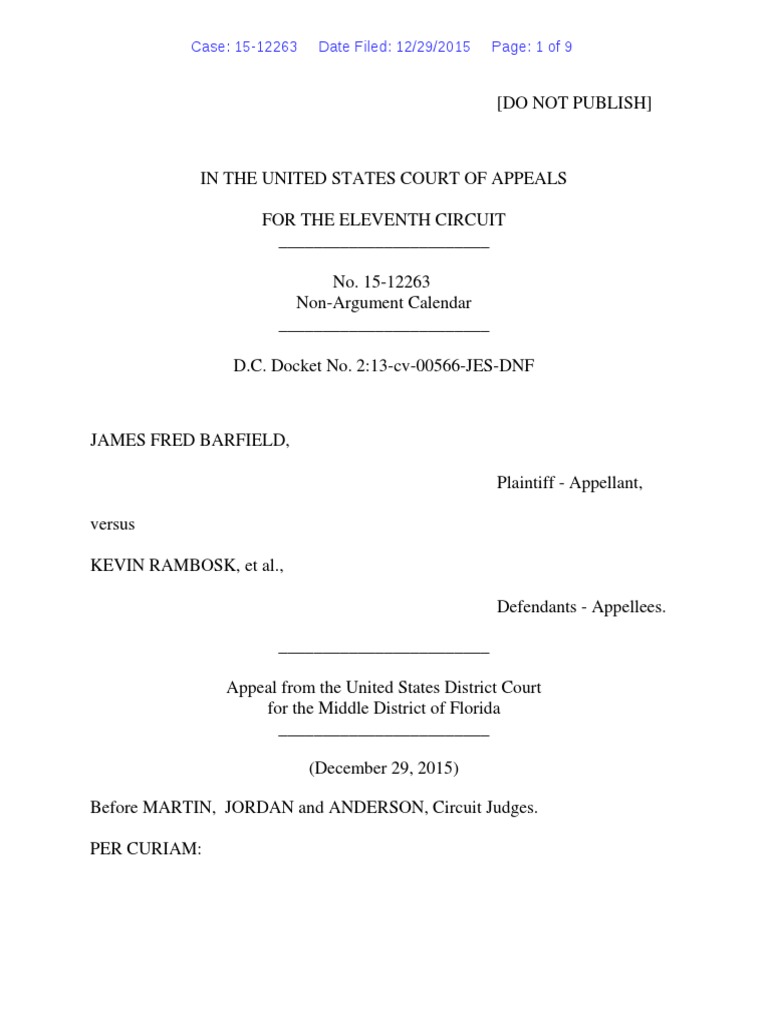 James Fred Barfield v. Kevin Rambosk, 11th Cir. (2015) | PDF | Summary ...