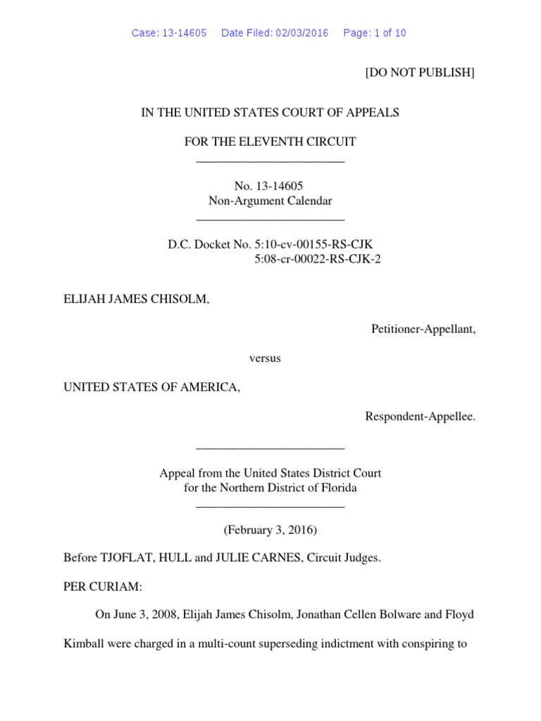 Elijah James Chisolm v. United States, 11th Cir. (2016) | PDF | Plea ...