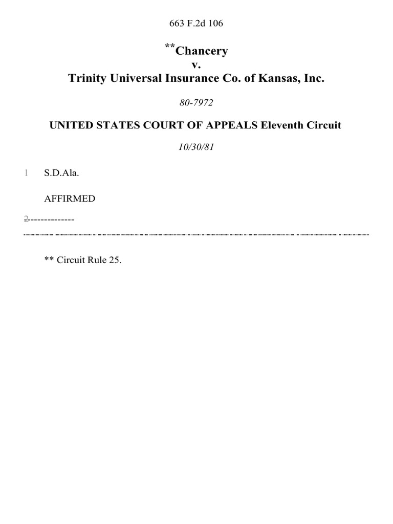 Chancery v. Trinity Universal Insurance Co. of Kansas, Inc, 663 F.2d ...