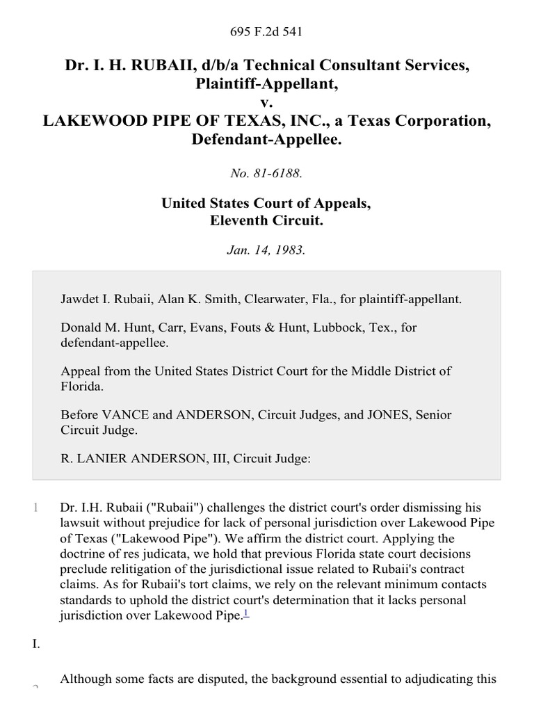 Dr. I. H. Rubaii, D/B/A Technical Consultant Services v. Lakewood Pipe ...