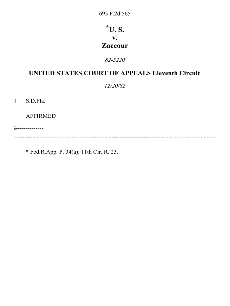 United States v. Zaccour, 695 F.2d 565, 11th Cir. (1982) | PDF