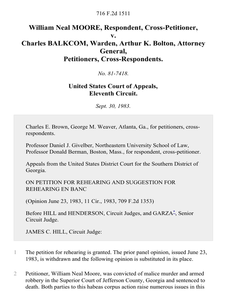 William Neal Moore v. Charles Balkcom, Warden, Arthur K. Bolton ...