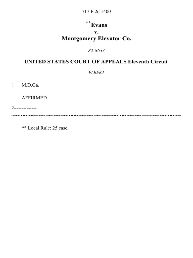 Evans v. Montgomery Elevator Co, 717 F.2d 1400, 11th Cir. (1983) | PDF