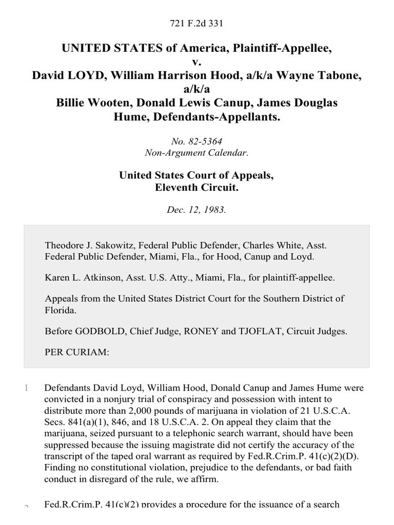 United States v. David Loyd, William Harrison Hood, A/K/A Wayne Tabone ...