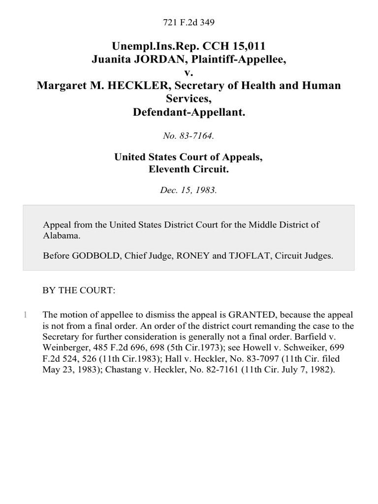 Unempl - Ins.rep. CCH 15,011 Juanita Jordan v. Margaret M. Heckler ...