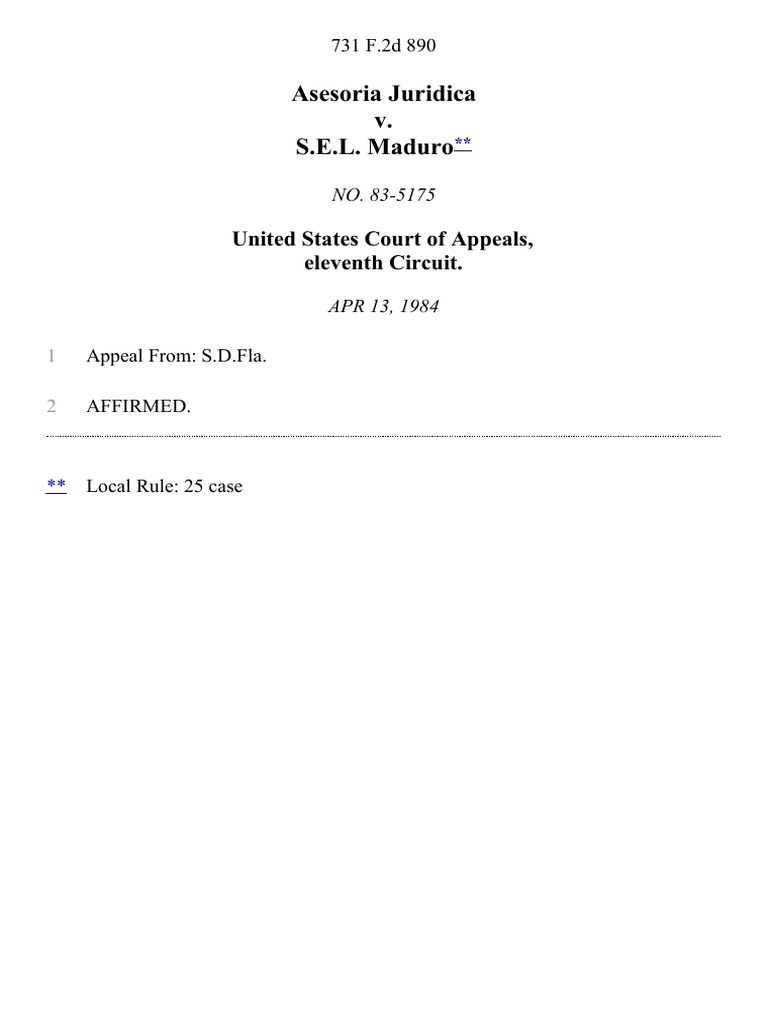 Asesoria Juridica V S E L Maduro 731 F 2d 890 11th Cir 1984 Pdf