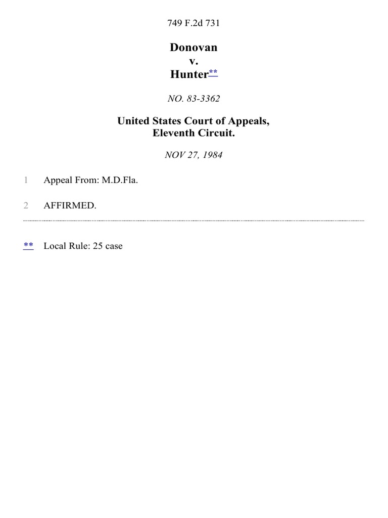 Donovan v. Hunter, 749 F.2d 731, 11th Cir. (1984) | PDF