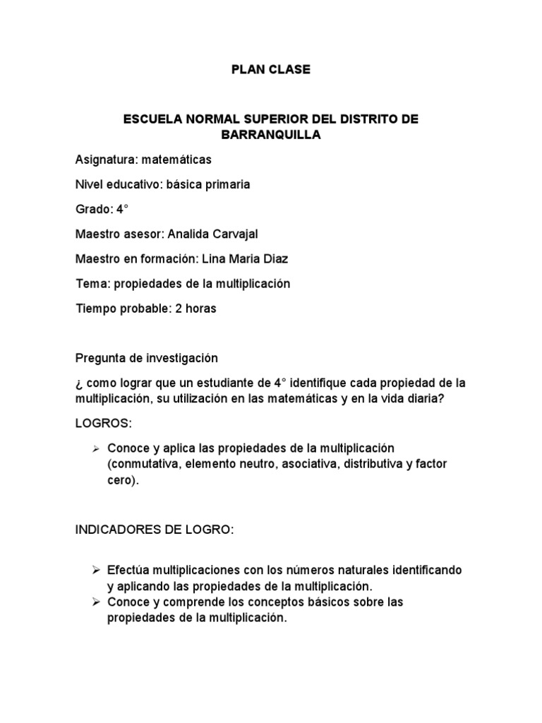 Plan Clase | PDF | Sustantivo | Multiplicación