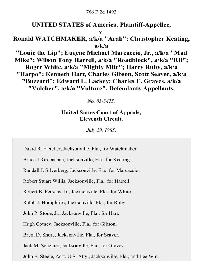 United States v. Ronald Watchmaker, A/K/A "Arab" Christopher Keating, A ...