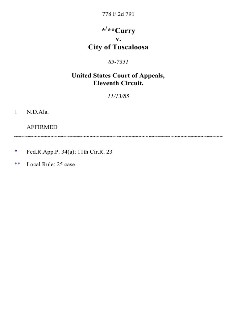 Curry v. City of Tuscaloosa, 778 F.2d 791, 11th Cir. (1985) | PDF