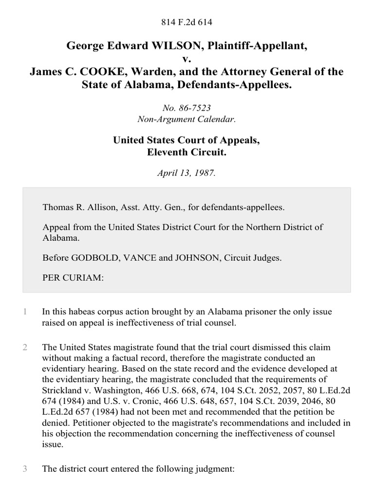 George Edward Wilson v. James C. Cooke, Warden, and The Attorney ...