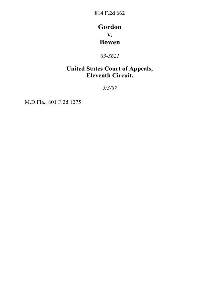 Gordon v. Bowen, 814 F.2d 662, 11th Cir. (1987) | PDF