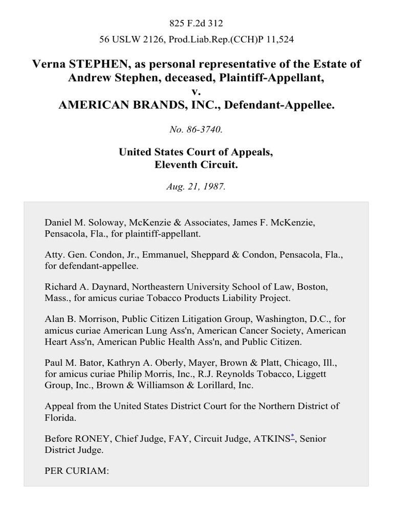 Verna Stephen, As Personal Representative of The Estate of Andrew ...