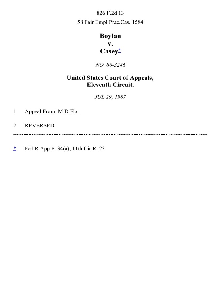 Boylan v. Casey, 826 F.2d 13, 11th Cir. (1987) | PDF
