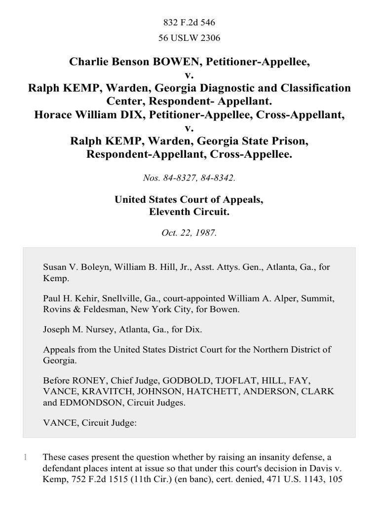 Charlie Benson Bowen v. Ralph Kemp, Warden, Georgia Diagnostic and ...