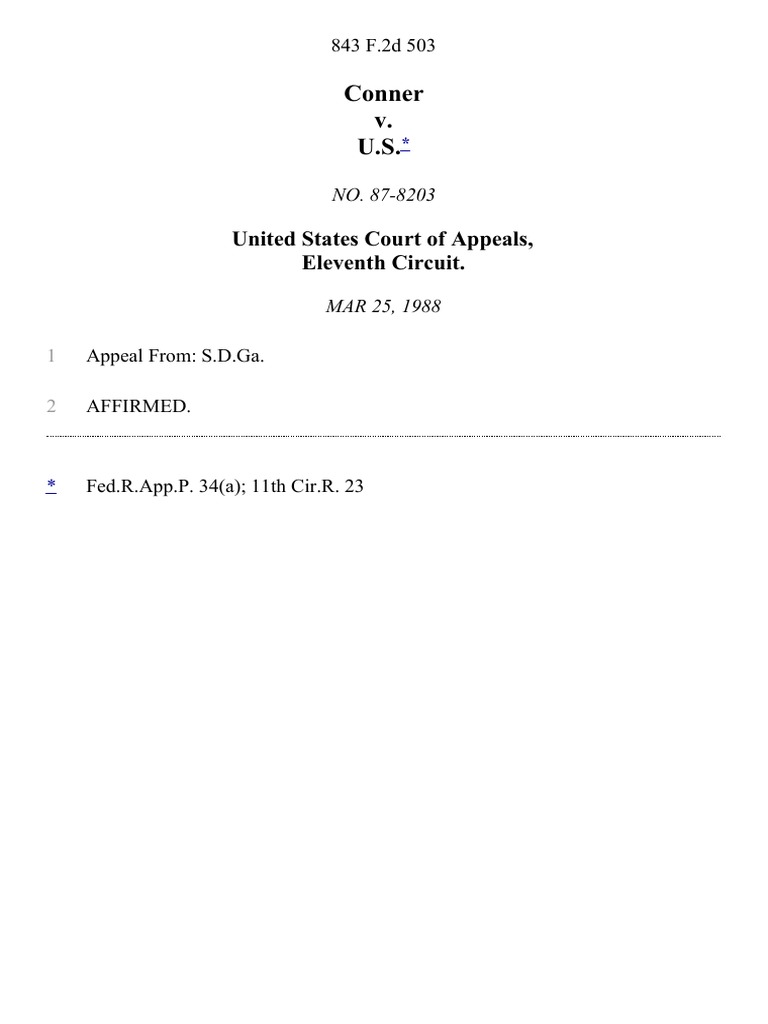 Conner v. United States, 843 F.2d 503, 11th Cir. (1988) | PDF
