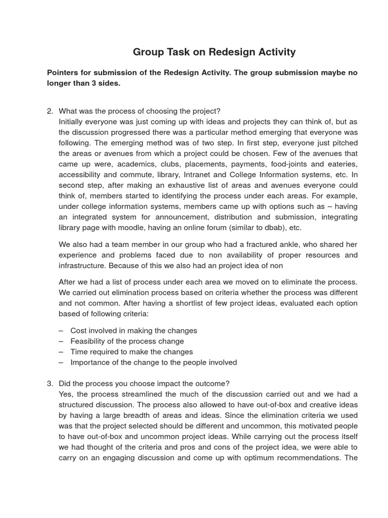 Group Task On Redesign Activity | PDF