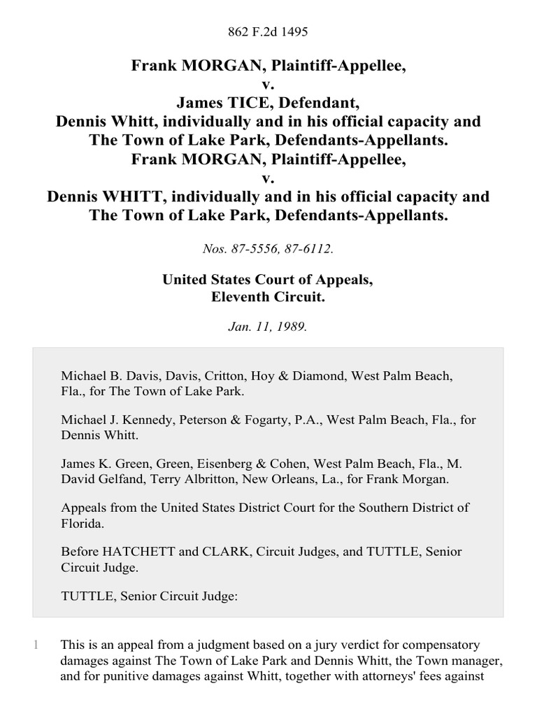 Frank Morgan v. James Tice, Dennis Whitt, Individually and in His ...