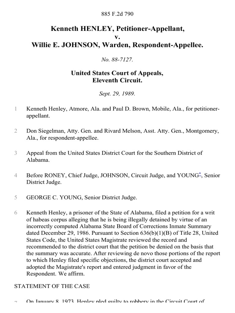 Kenneth HENLEY, Petitioner-Appellant, v. Willie E. JOHNSON, Warden ...